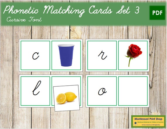 Phonetic Matching Cards Set 3 CURSIVE Montessori Language - Etsy