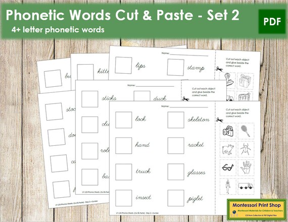 Phonetic Words Cut & Paste Step 2 CURSIVE Montessori | Etsy