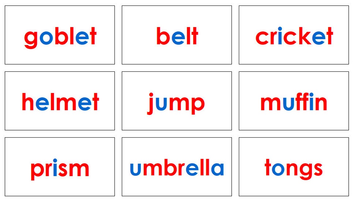 Phonetic Word Cards Level 2 red/blue Language Printable | Etsy