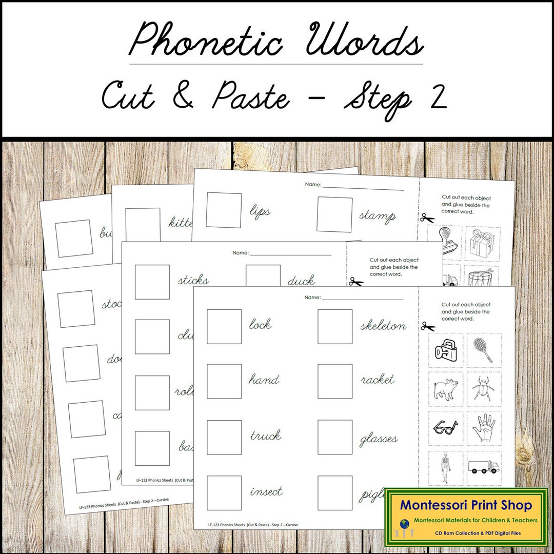 Phonetic Words Cut & Paste Step 2 (CURSIVE) - Montessori Language ...