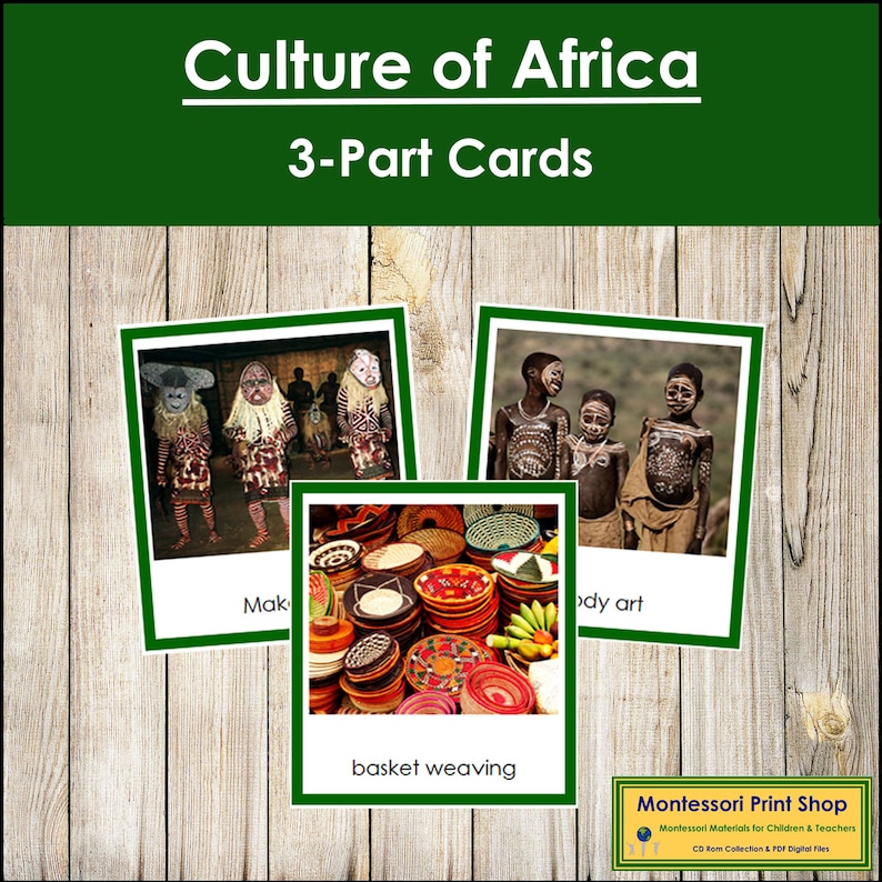 Culture of Africa color-coded Montessori Continent Cards Geography ...