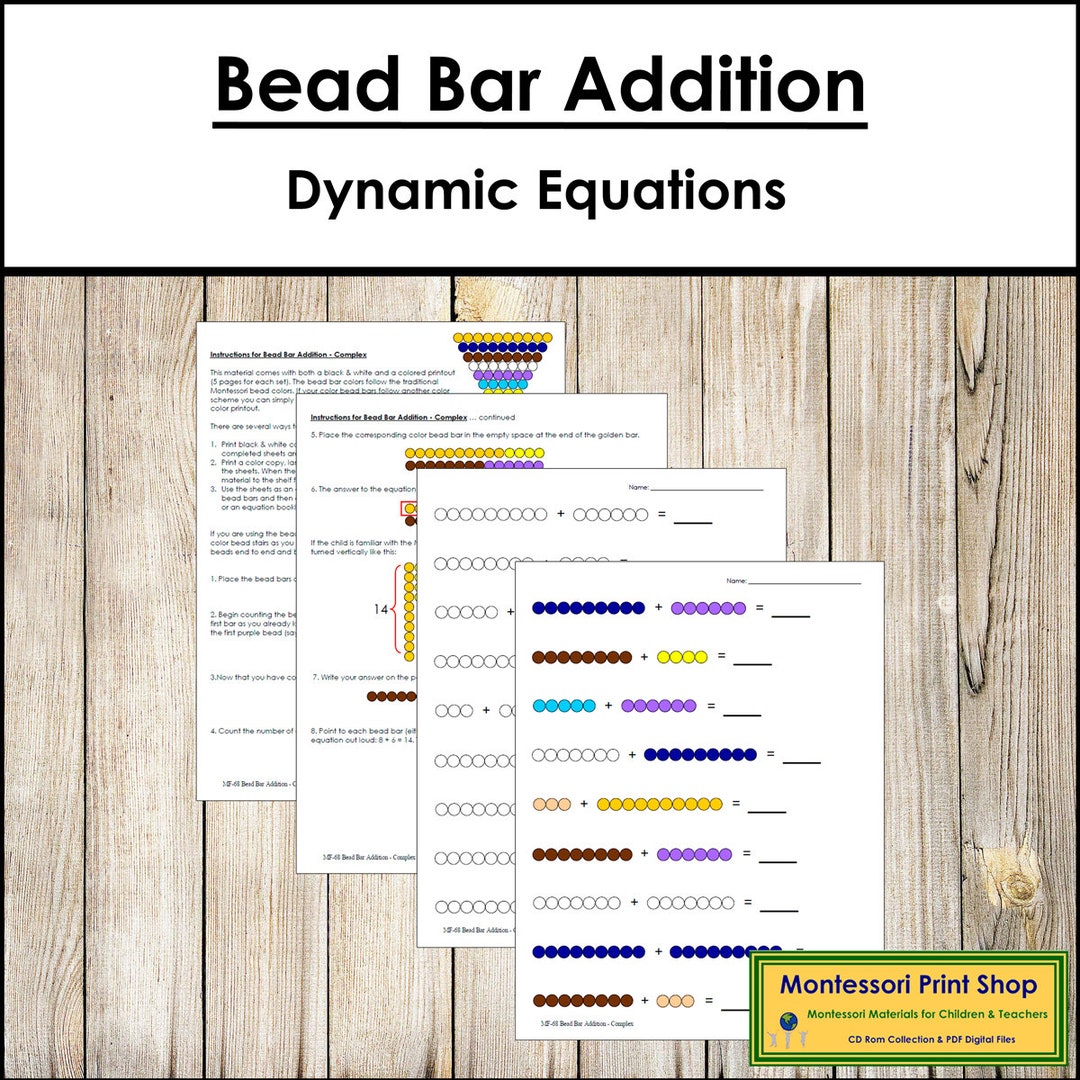 Bead Bar Addition (complex) - Primary Math - Printable Montessori Cards ...