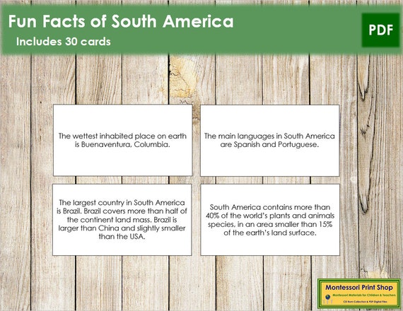 Fun Facts of South America Montessori Continent Cards | Etsy
