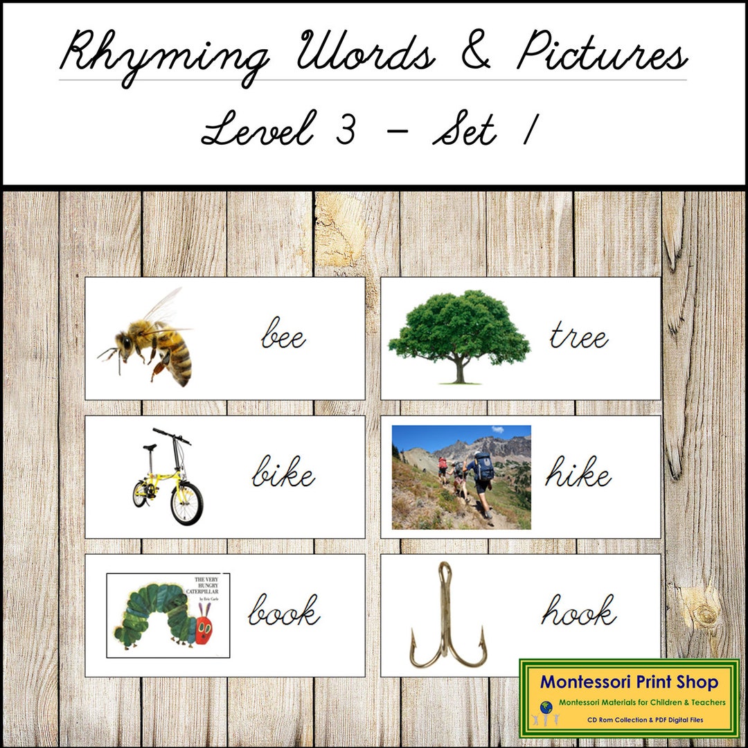 Rhyming Words & Pictures Level 3, Set 1 (CURSIVE) - Montessori Language ...