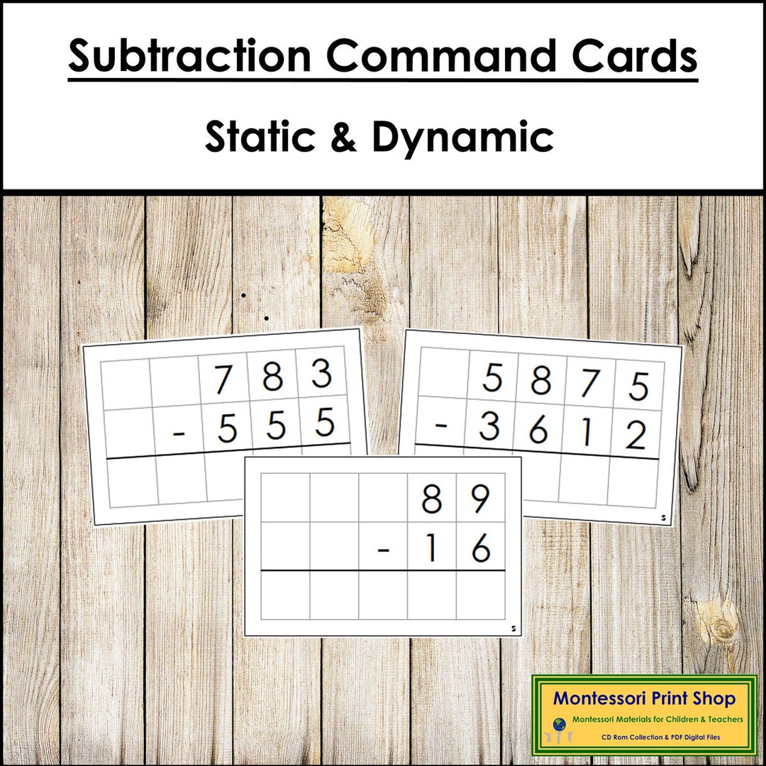 Subtraction Command Cards - Math Operations Task Cards - Printable ...