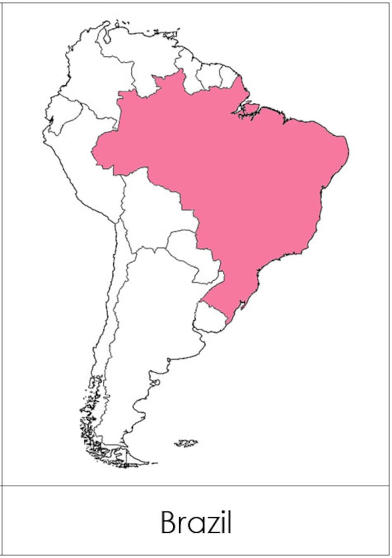 Map of South America Flashcards [montessori Color-code) - Geography ...