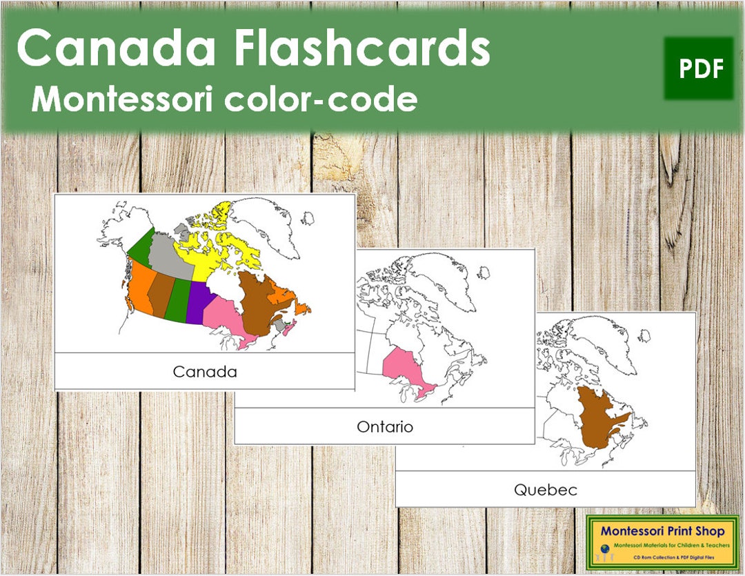 Canada Flashcards montessori Color-code Geography - Etsy