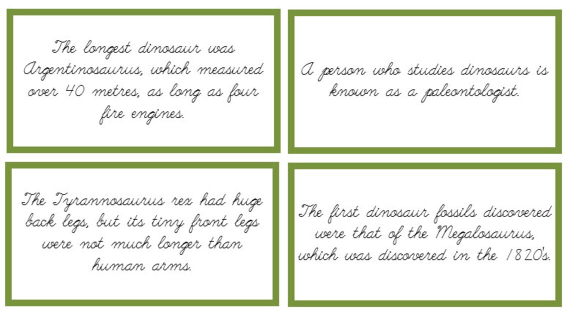 Dinosaur Fun Facts cursive Montessori Science & Zoology - Etsy
