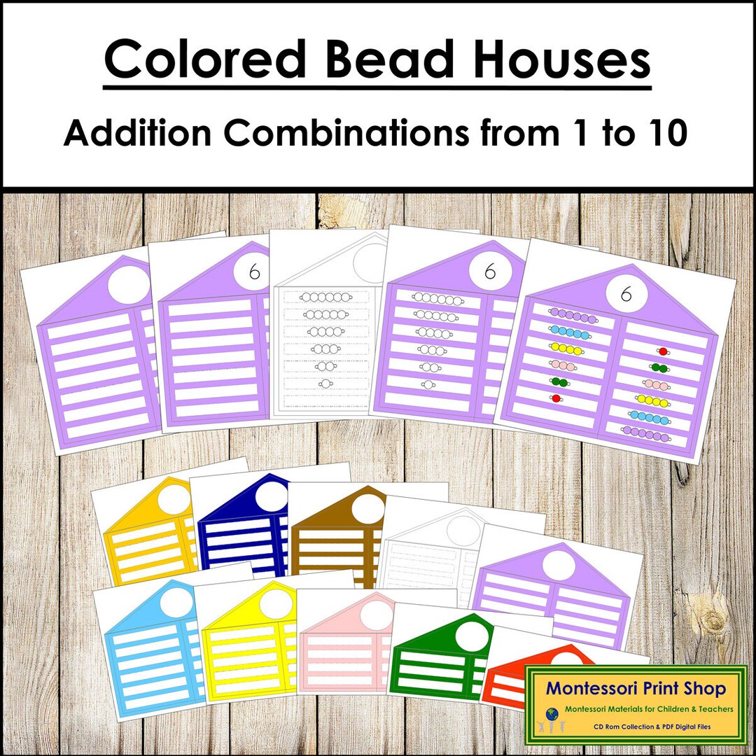 Montessori Colored Bead Houses - Addition Combinations (1-10) - Primary ...