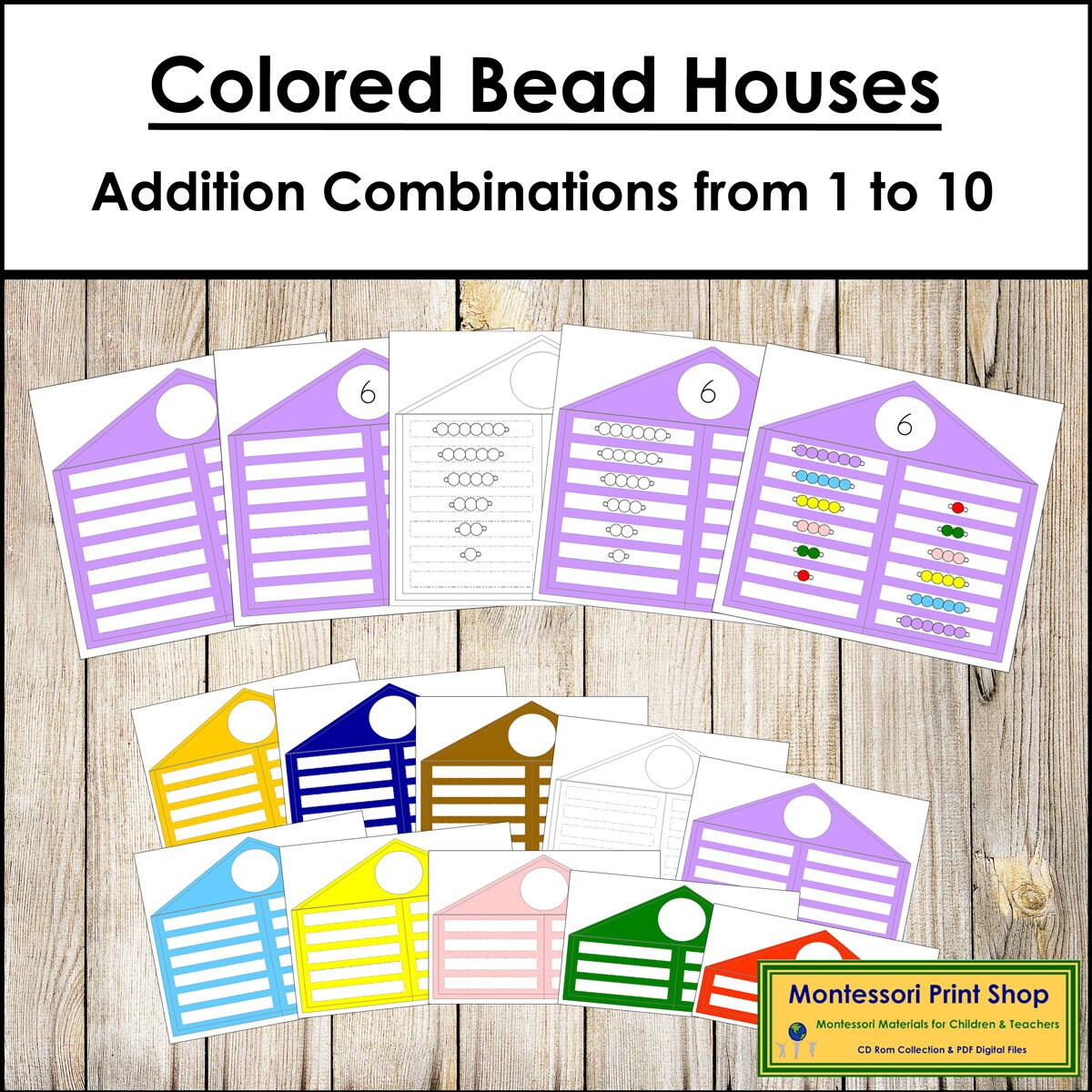 Montessori Colored Bead Houses Addition Combinations 1-10 Primary Math ...