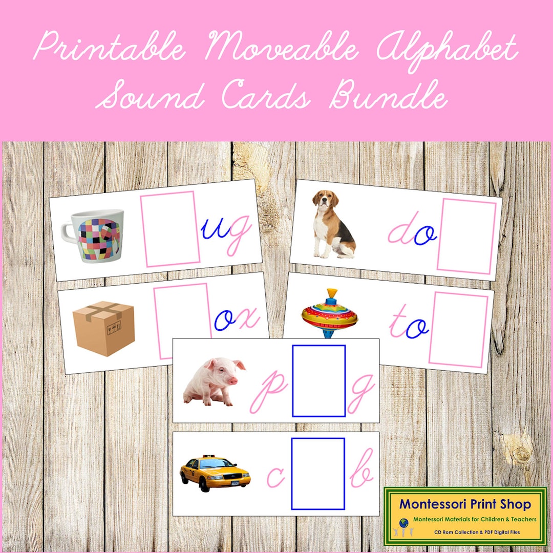 Montessori Cursive Moveable Alphabet Sound Cards Bundle [pink & Blue ...