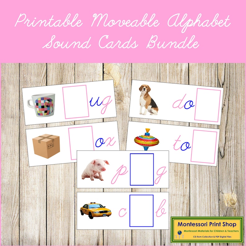 Montessori Cursive Moveable Alphabet Sound Cards Bundle [pink & Blue ...