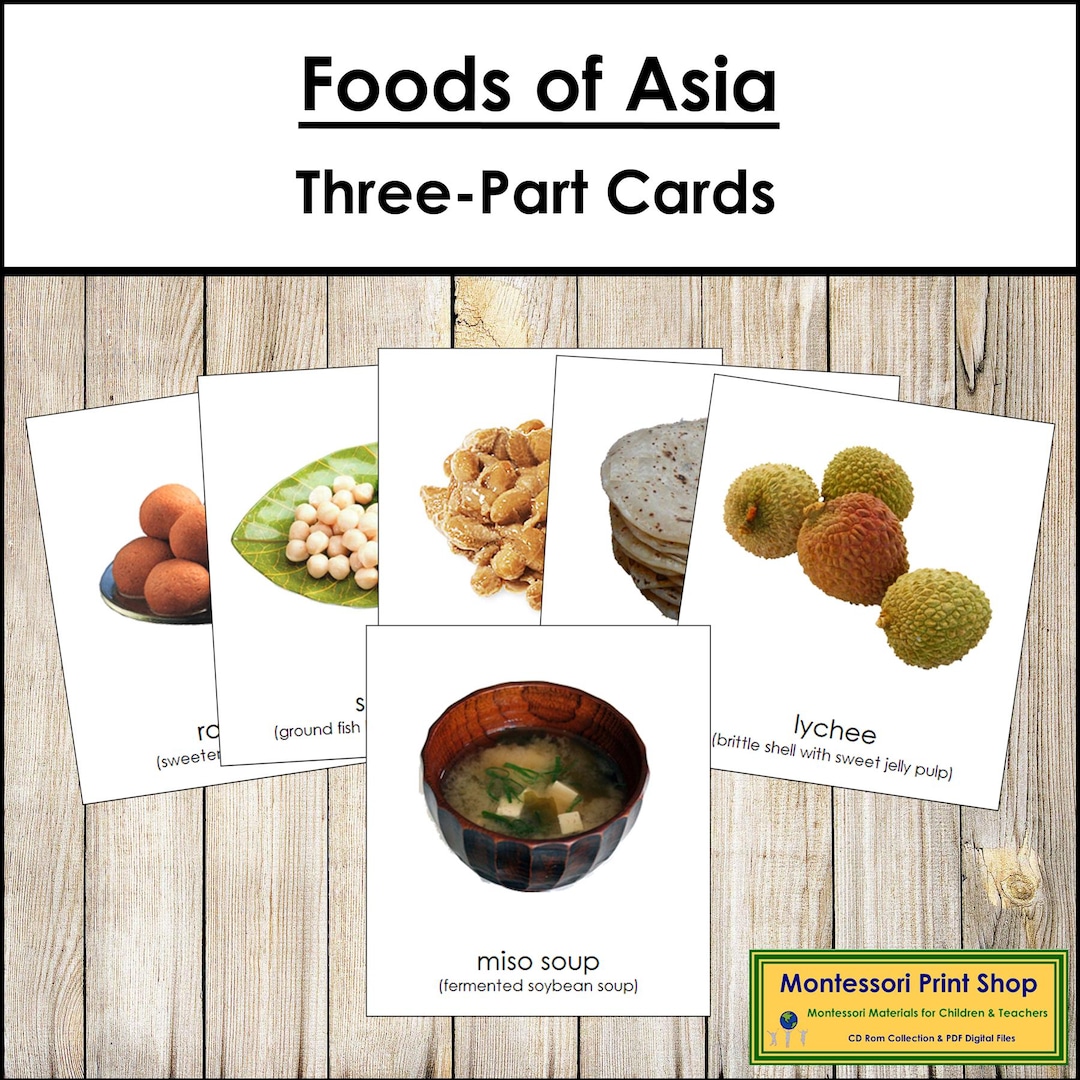 Montessori Foods of Asia 3-part Cards - Geography Continent Cards ...