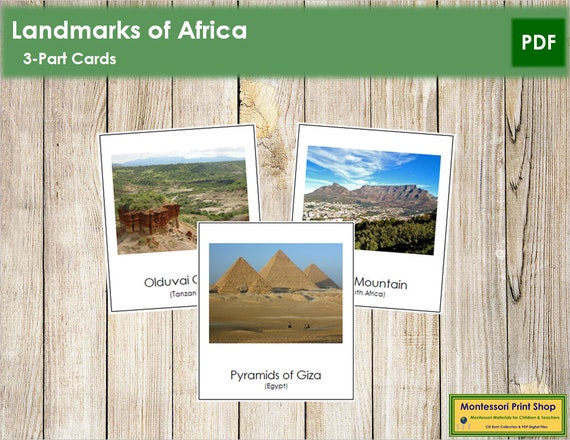 Landmarks of Africa Montessori Continent Cards Geography | Etsy
