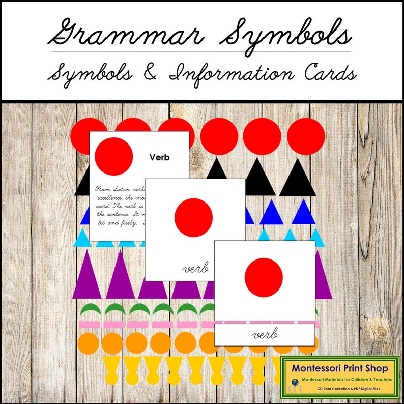 Montessori Grammar Symbols & 3-part Cards CURSIVE - (digital Download ...