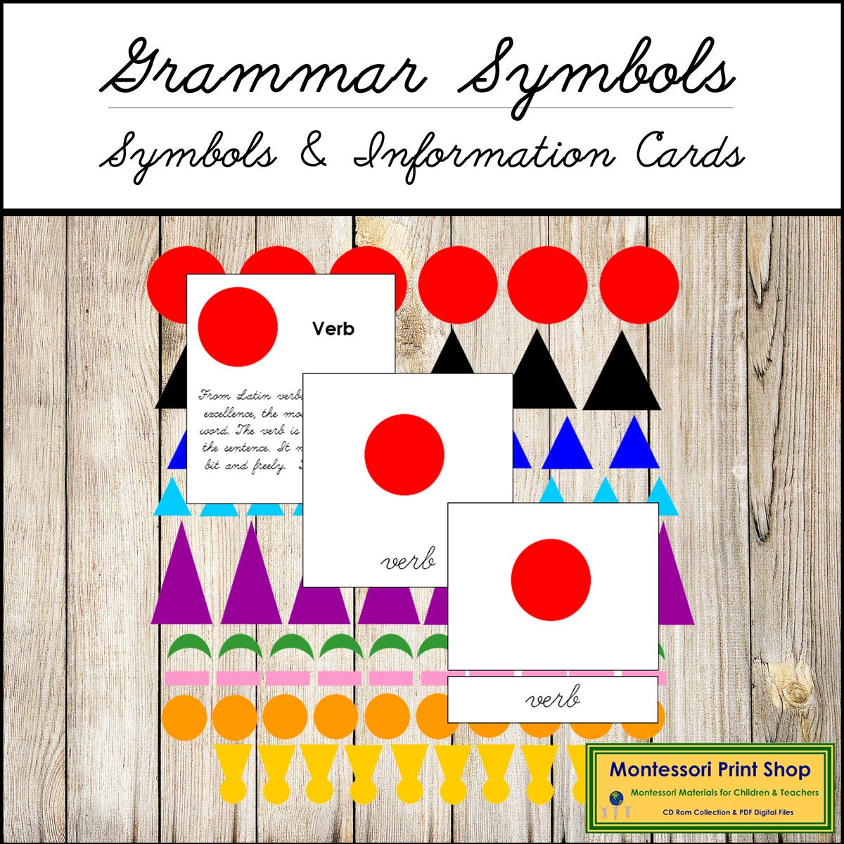 Montessori Grammar Symbols and 3-part Cards CURSIVE Montessori Language ...