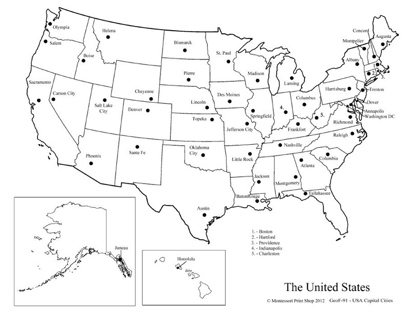 Capital Cities of the United States of America Map [blackline Masters ...