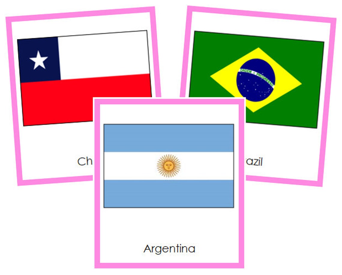 Flags of South America color-coded Montessori Continent - Etsy