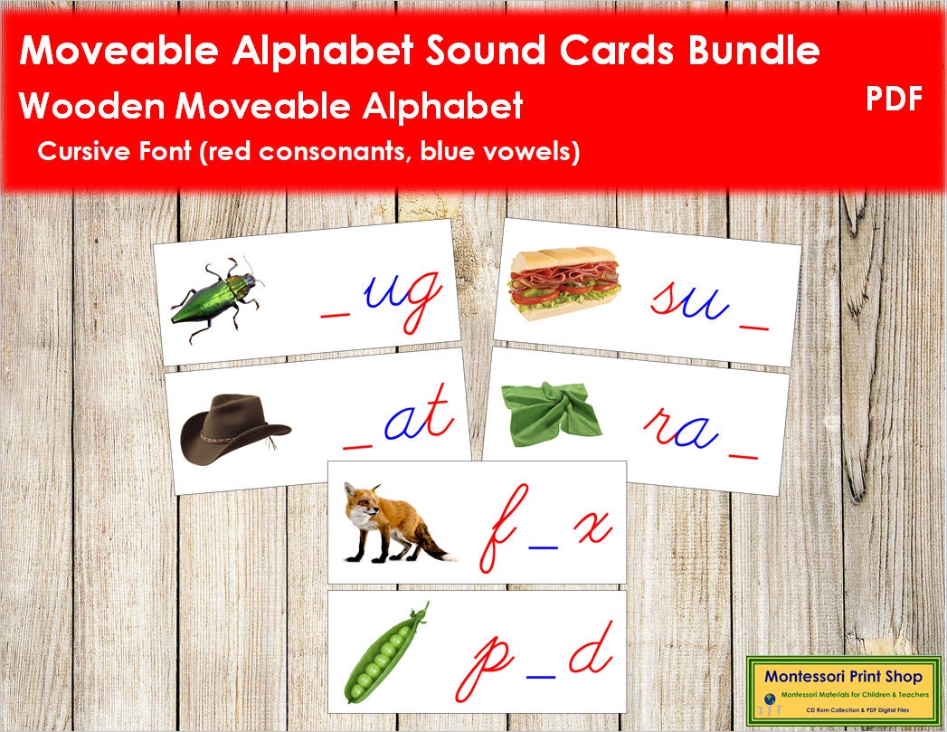 Wooden Moveable Alphabet Sound Cards Bundle Red/Blue cursive | Etsy