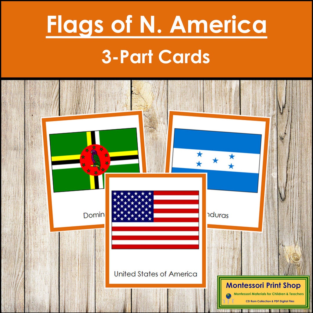 Flags of North America (color-coded) - Montessori Continent Cards ...