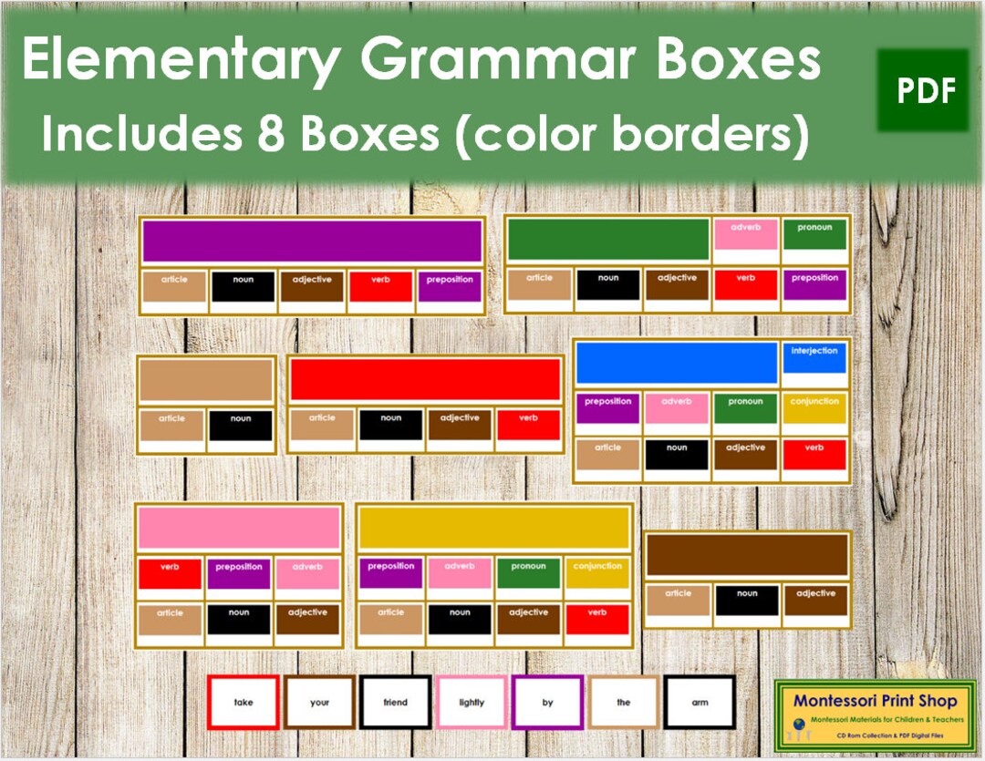Montessori Elementary Grammar Boxes Bundle color Borders - Etsy