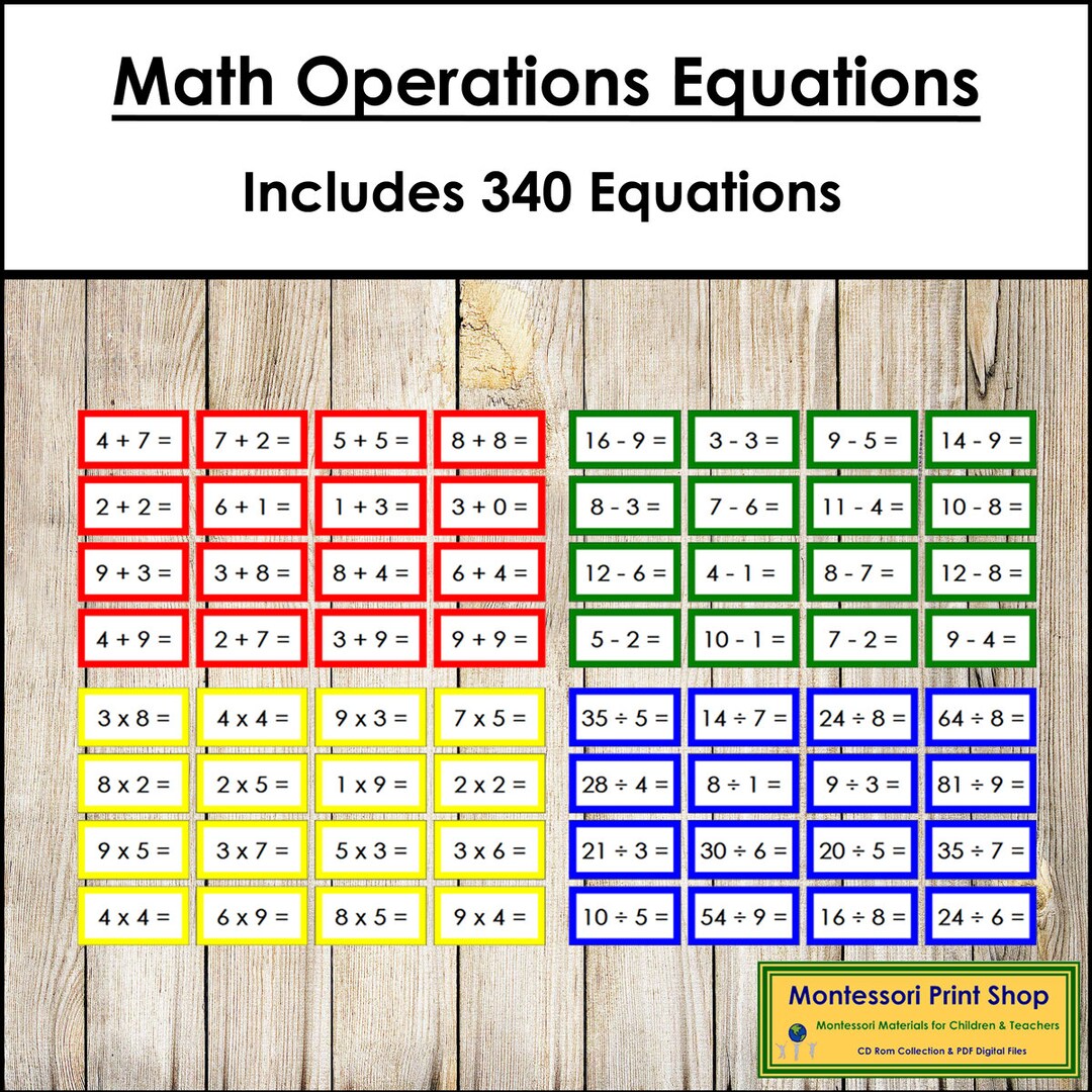 Math Operations Equation Slips Bundle [montessori Color-code] Addition ...
