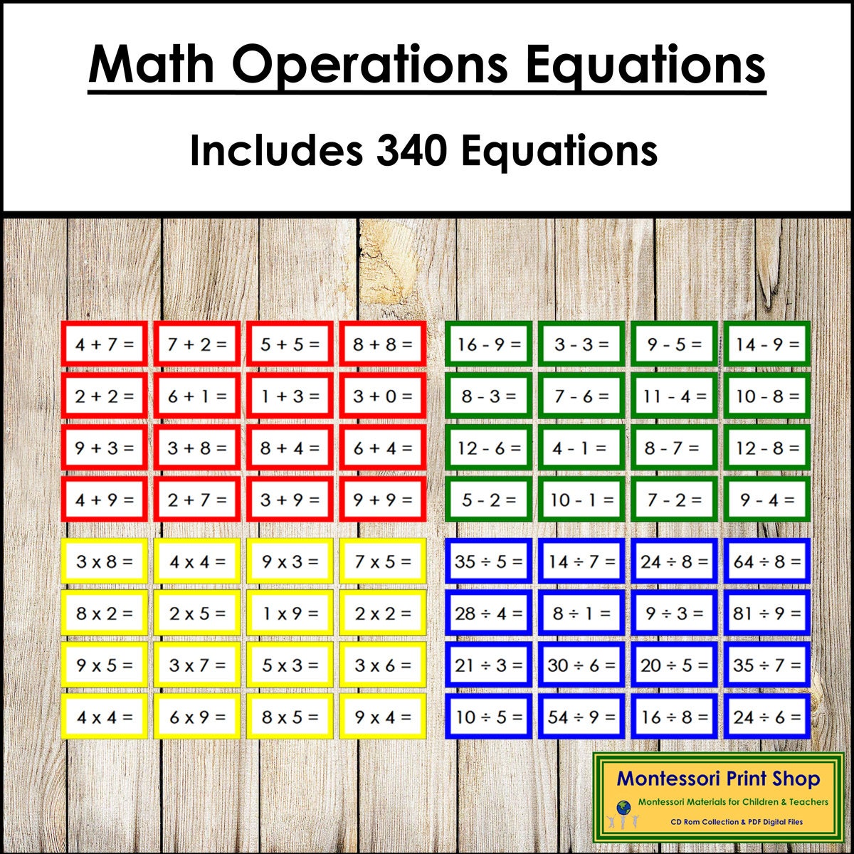 Math Operations Equation Slips Bundle montessori Color-code Printable ...