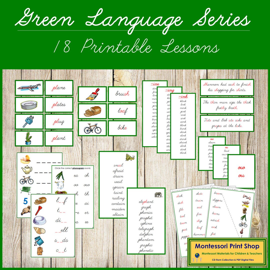 Montessori Cursive Green Phonetic Language Series Bundle [CLIPART ...