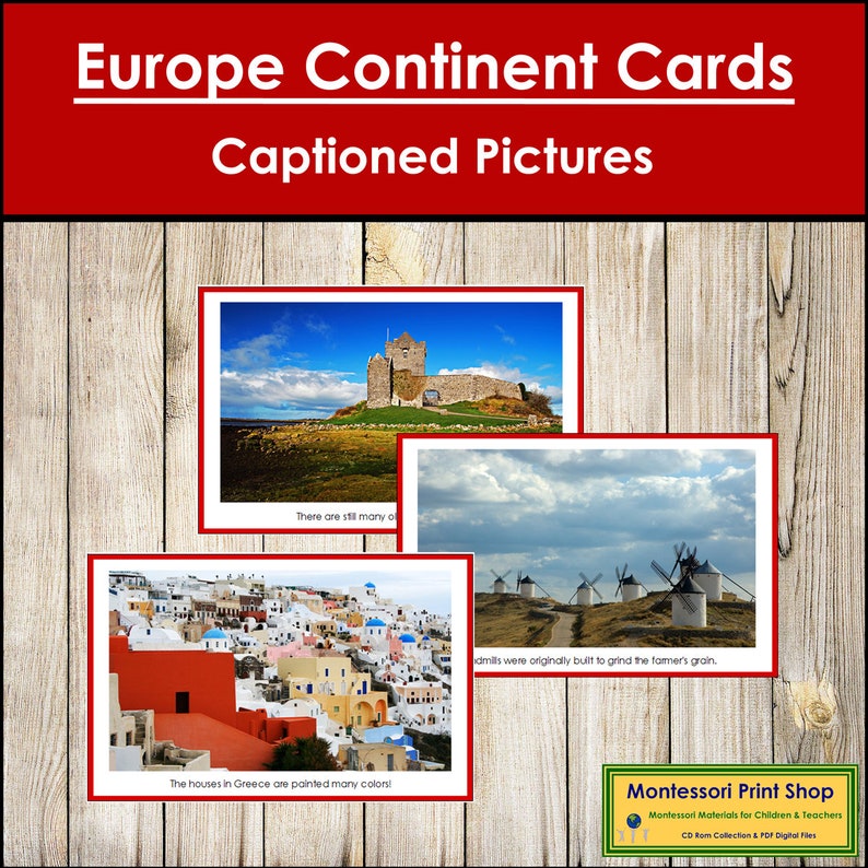 Europe Continent Cards color-coded Montessori Geography Printable ...