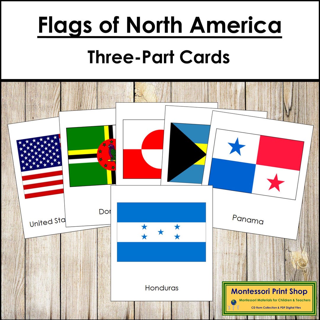 Montessori Flags of North America 3-part Cards - Geography Continent ...