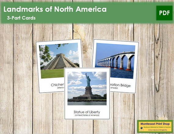 Landmarks of North America Montessori Continent Cards | Etsy