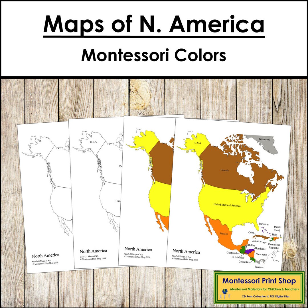 Maps of North America (color & Blackline) - Montessori Geography ...