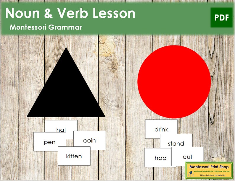 Noun & Verb Lesson Grammar Printable Montessori Materials - Etsy