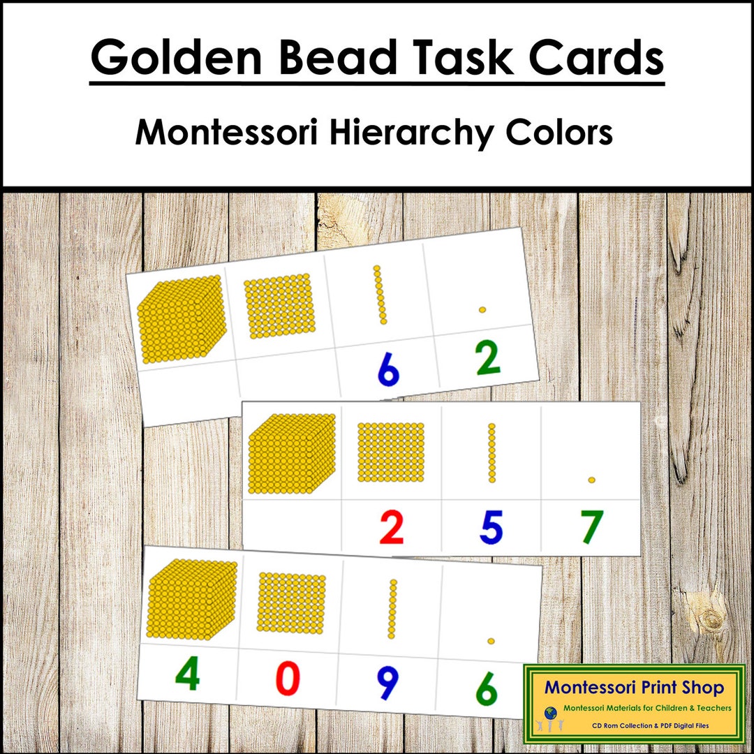 Golden Beads Task Cards - Primary Math - Printable Montessori Cards ...