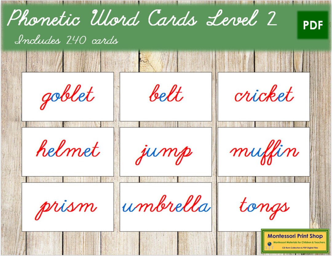 Phonetic Word Cards Level 2 red/blue CURSIVE Language - Etsy