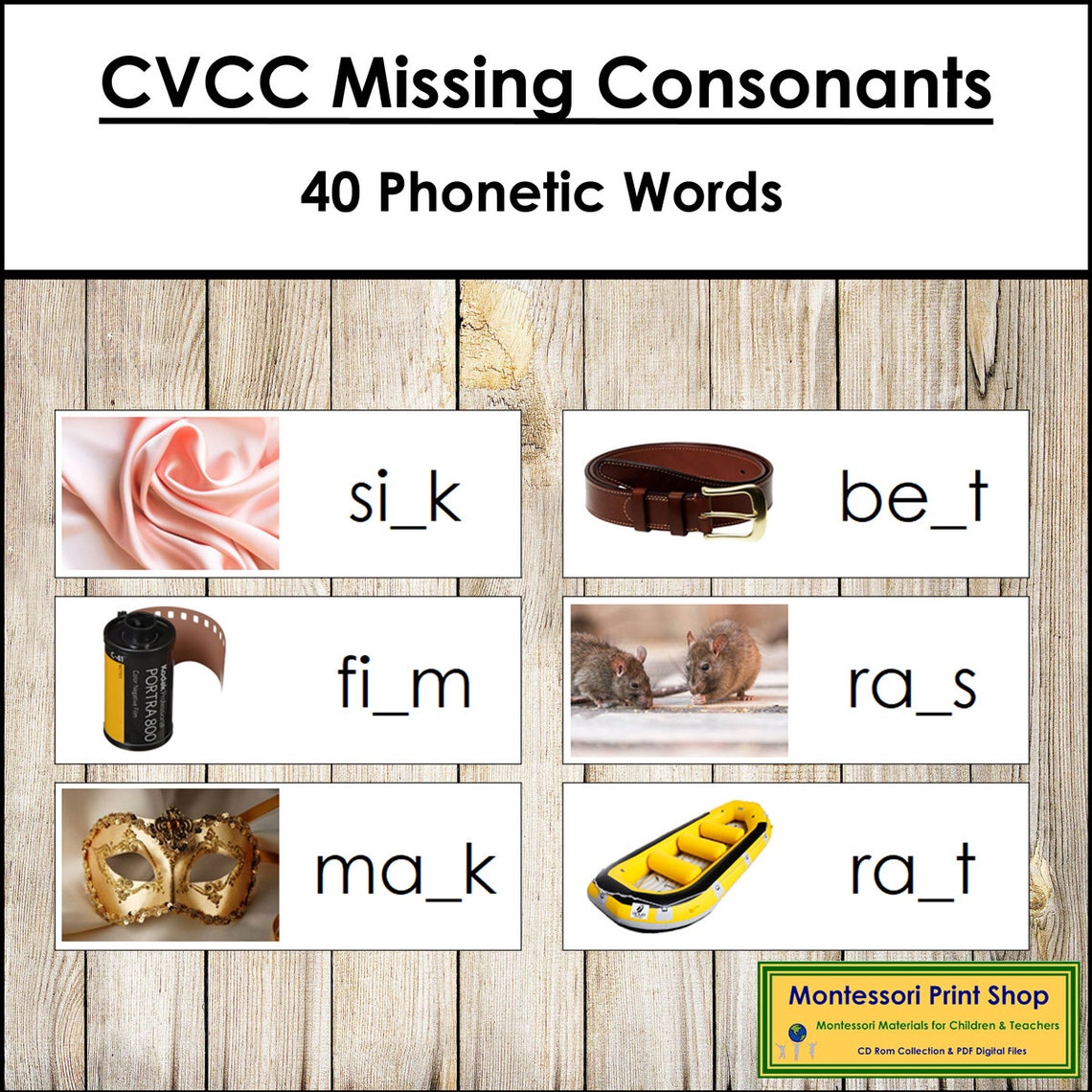 CVCC Missing Consonant Cards - Montessori Language (digital Download ...