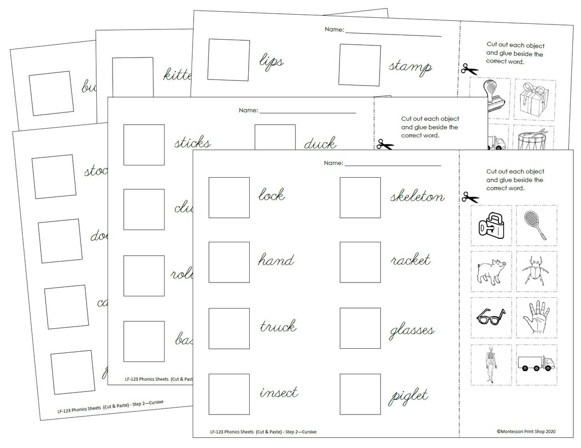 Phonetic Words Cut & Paste Step 2 CURSIVE Montessori | Etsy