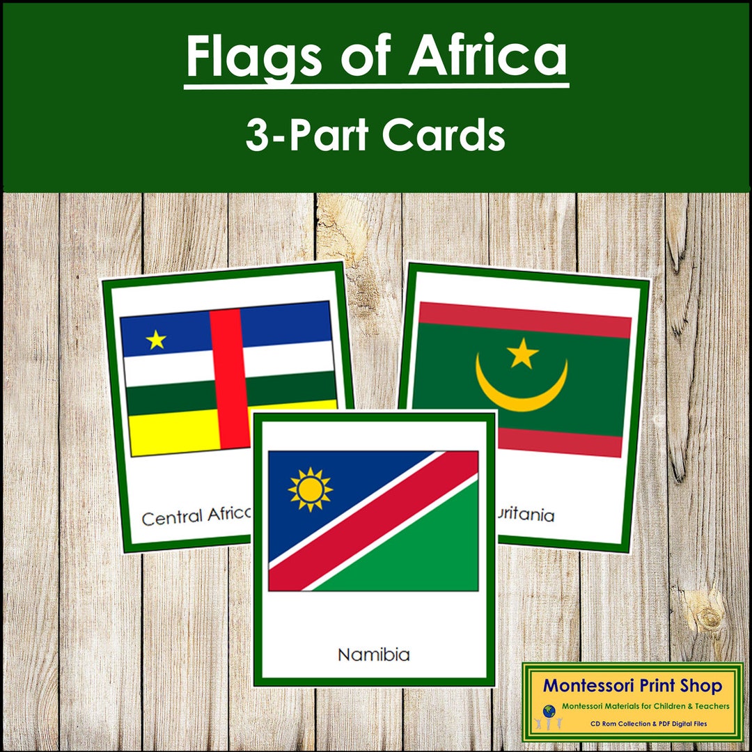 Flags of Africa (color-coded) - Montessori Continent Cards - Geography ...