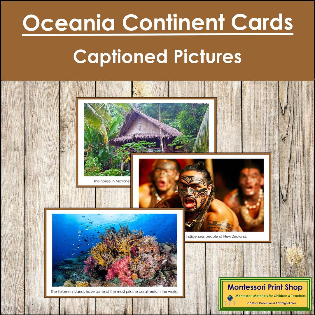 Montessori Australia/oceania Continent Cards [color-coded] - Geography ...