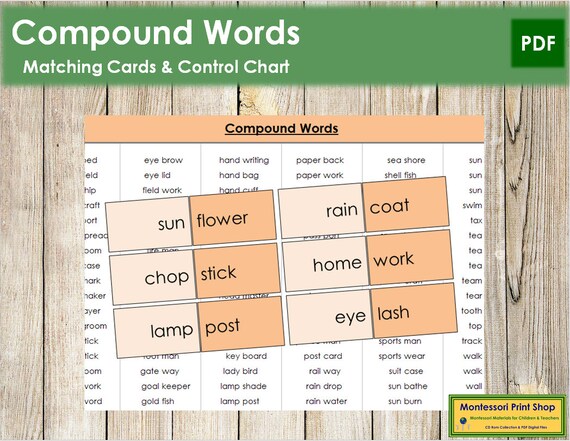 Compound Words color-coded Montessori Grammar Printable - Etsy