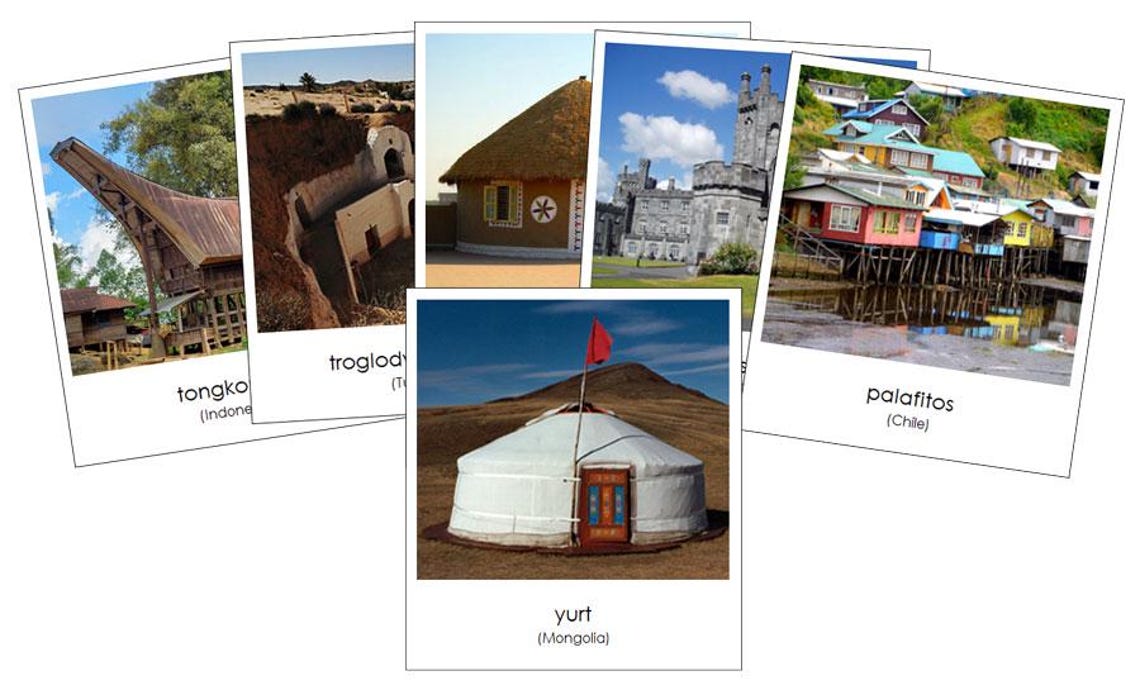 Homes Around the World 3-part Cards - Montessori Social Studies ...