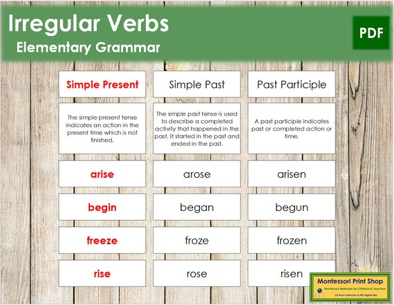 Irregular Verbs Grammar Printable Montessori Materials - Etsy