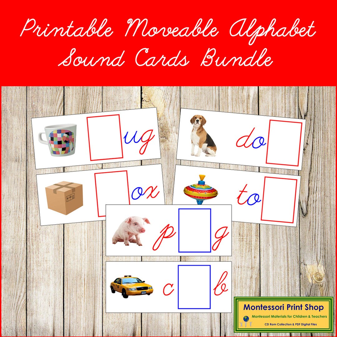Montessori Moveable Alphabet Sound Cards Bundle Red/blue (cursive ...