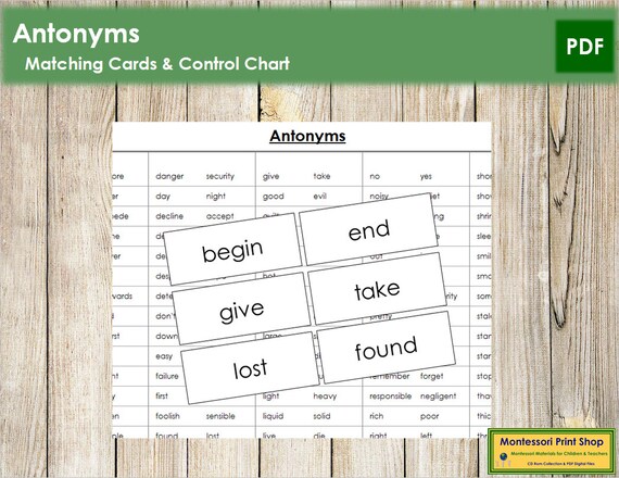 Antonym Cards Grammar Printable Montessori Materials | Etsy