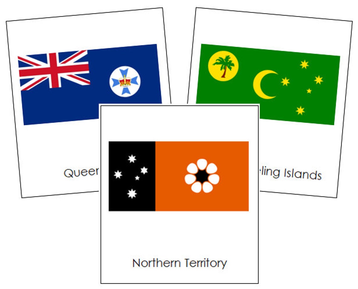 Flags of Australia Montessori Continent Cards Geography - Etsy