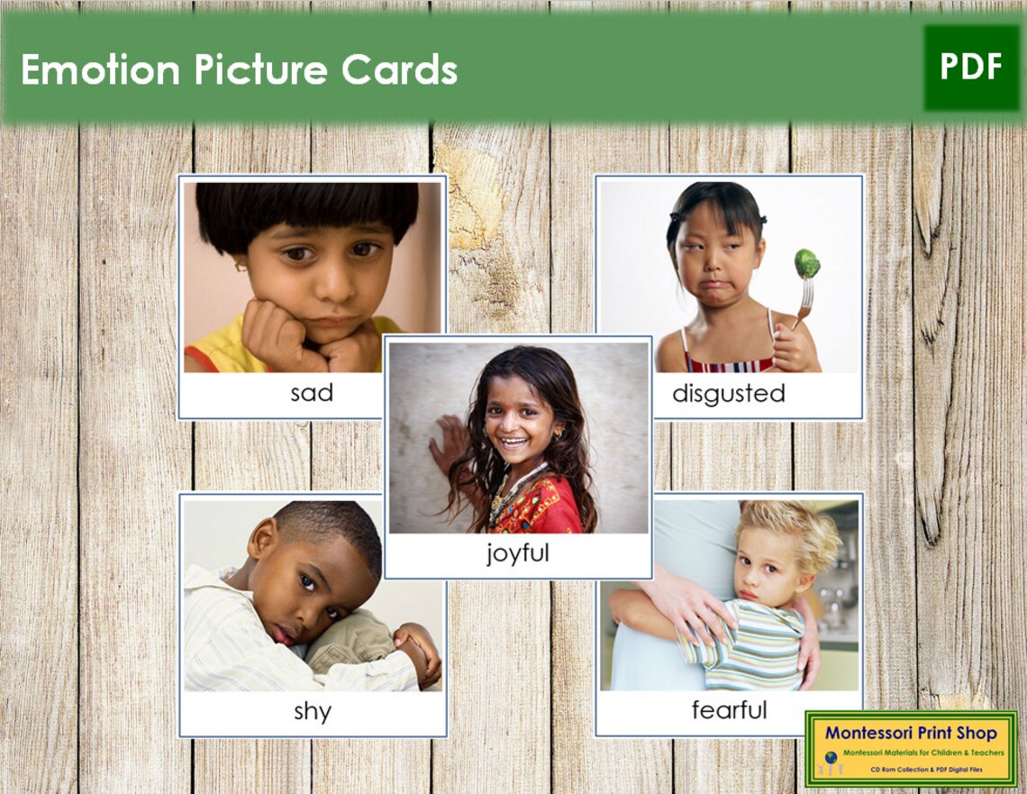 Emotion Picture Cards Preschool Printable Montessori Cards | Etsy