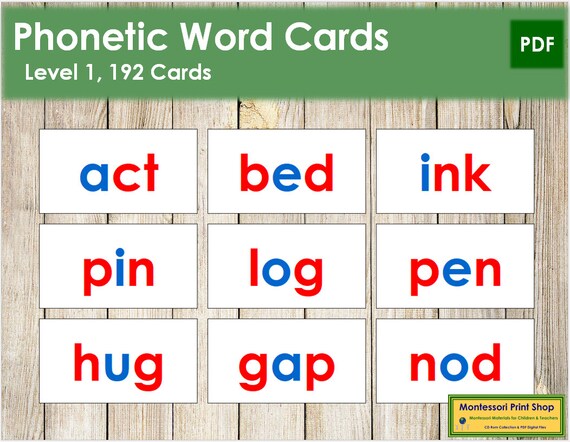 Phonetic Word Cards Level 1 red/blue Language Printable - Etsy