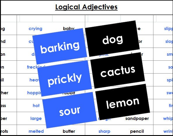 Logical Adjective Matching Cards color-coded Montessori Grammar ...