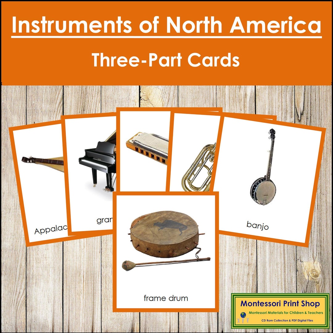 Montessori Musical Instruments of North America 3-part Cards [color ...