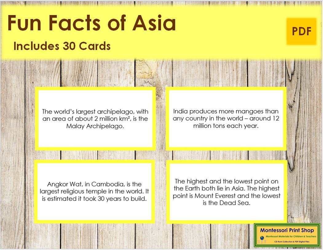 Fun Facts of Asia color-coded Montessori Continent Cards - Etsy